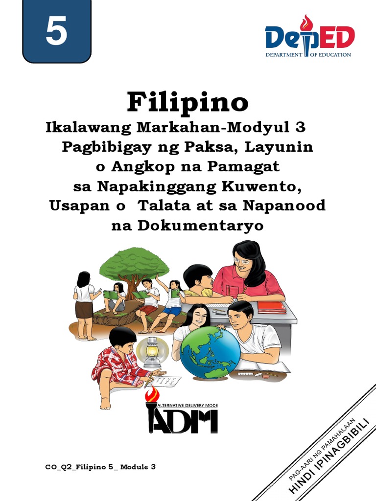 Filipino 5 - Q2 - Module3 - Pagbibigay NG Paksa, Layunin - v3 | PDF
