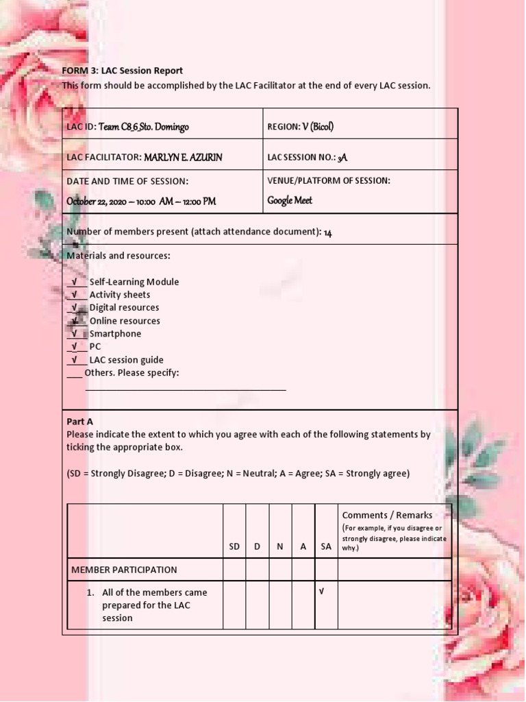 Form 3. LAC Session Report - Module 3A (Marlyn E. Azurin) | PDF ...