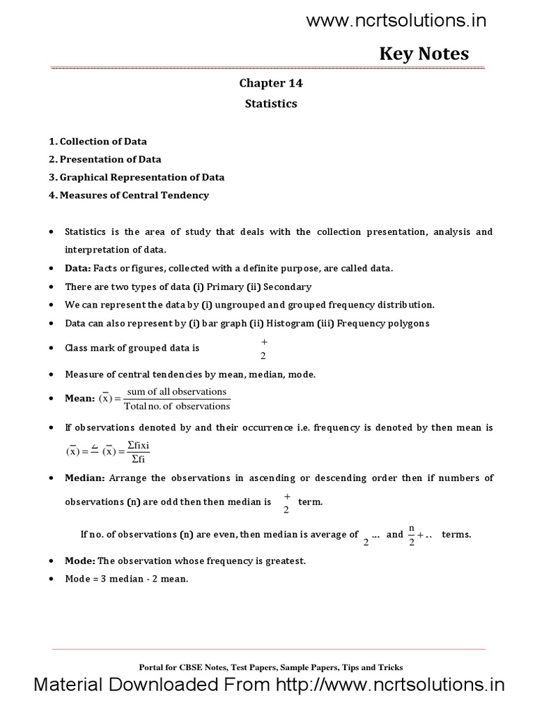 09 Maths Key Notes CH 14 Statistics PDF | PDF