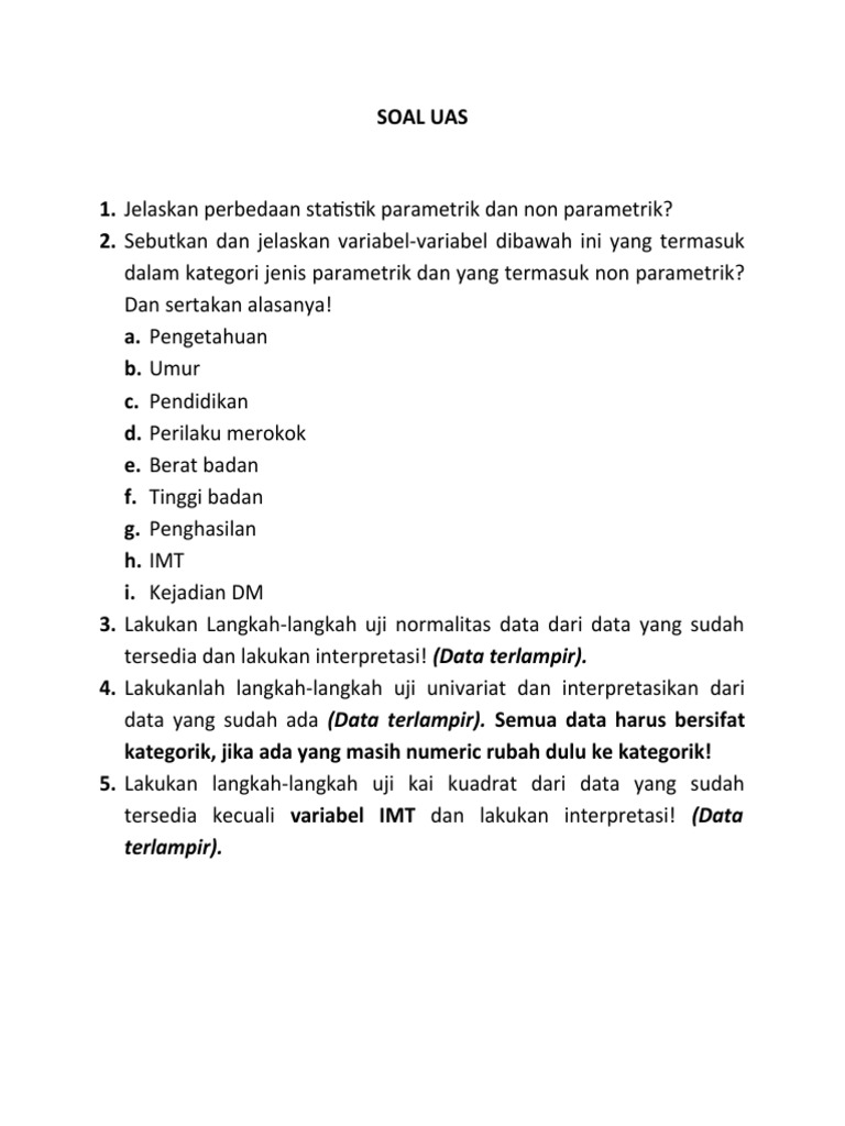 Soal Uas Biostat Dan Manj Data 2020 Fiks | PDF