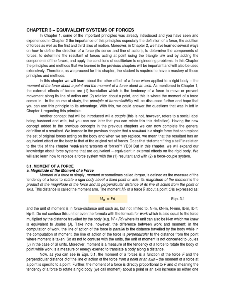Chapter 3 Equivalent Systems Of Forces Pdf Pdf Cartesian Coordinate System Euclidean Vector