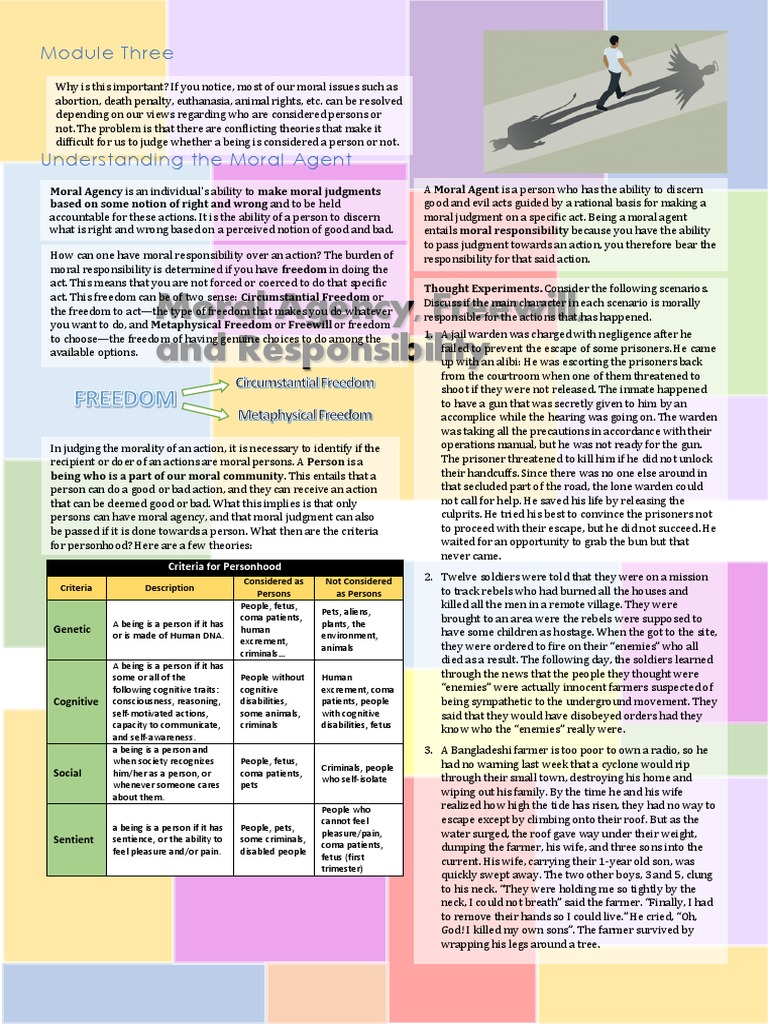 Moral Agency, Freewill, and Responsibility: Module Three | PDF | Free ...