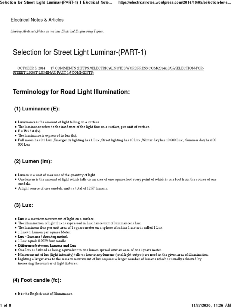 Selection For Street Light Luminar - (PART-1) - Electrical Notes ...