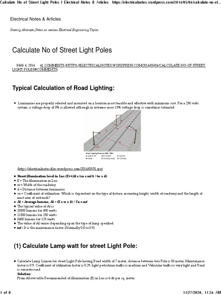Calculate No of Street Light Poles - Electrical Notes & Articles | PDF ...
