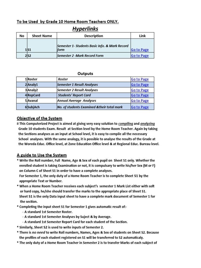 Hyperlinks: To Be Used by Grade 10 Home Room Teachers ONLY | PDF | Business