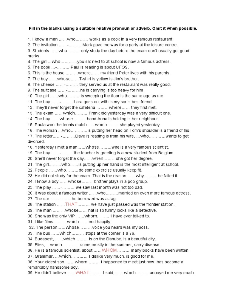 Relative Pronoun and Adverb Exercises | PDF