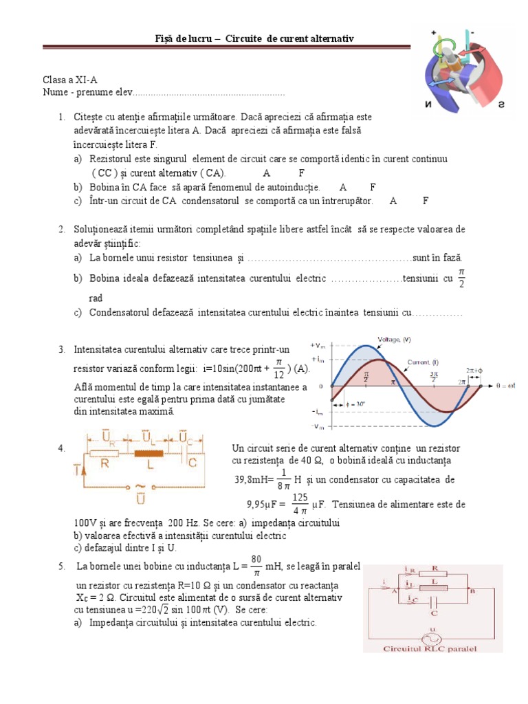 Fisa de Lucru Circuite de Curent Alternativ | PDF