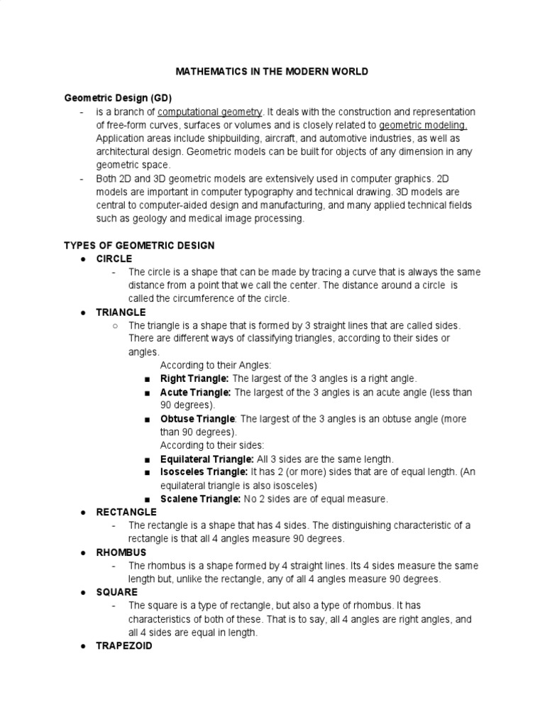 Mathematics in The Modern World Geometric Design (GD) | PDF | Shape ...