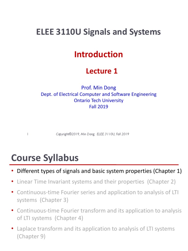Signals and Systems Lecture Notes 1 OTU | PDF | Electronics | Computer ...