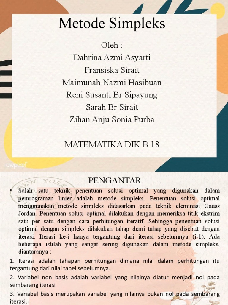 Metode Simpleks PPT (Kelompok 1) | PDF