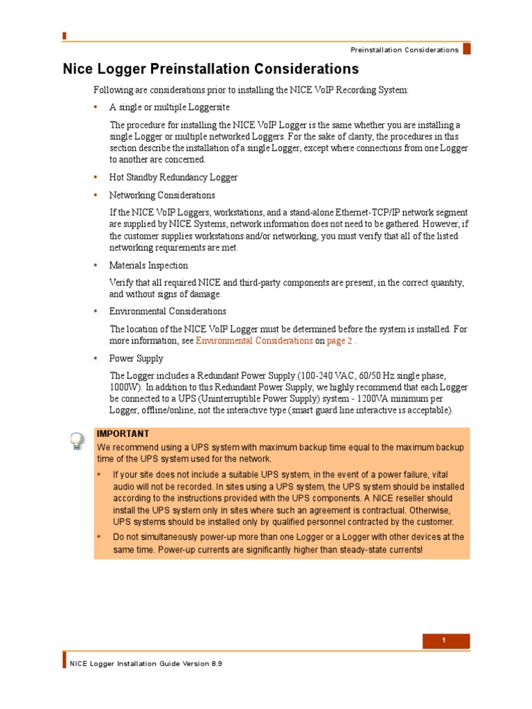 NICE Logger Preinstallation Considerations PDF | PDF | Equipment ...