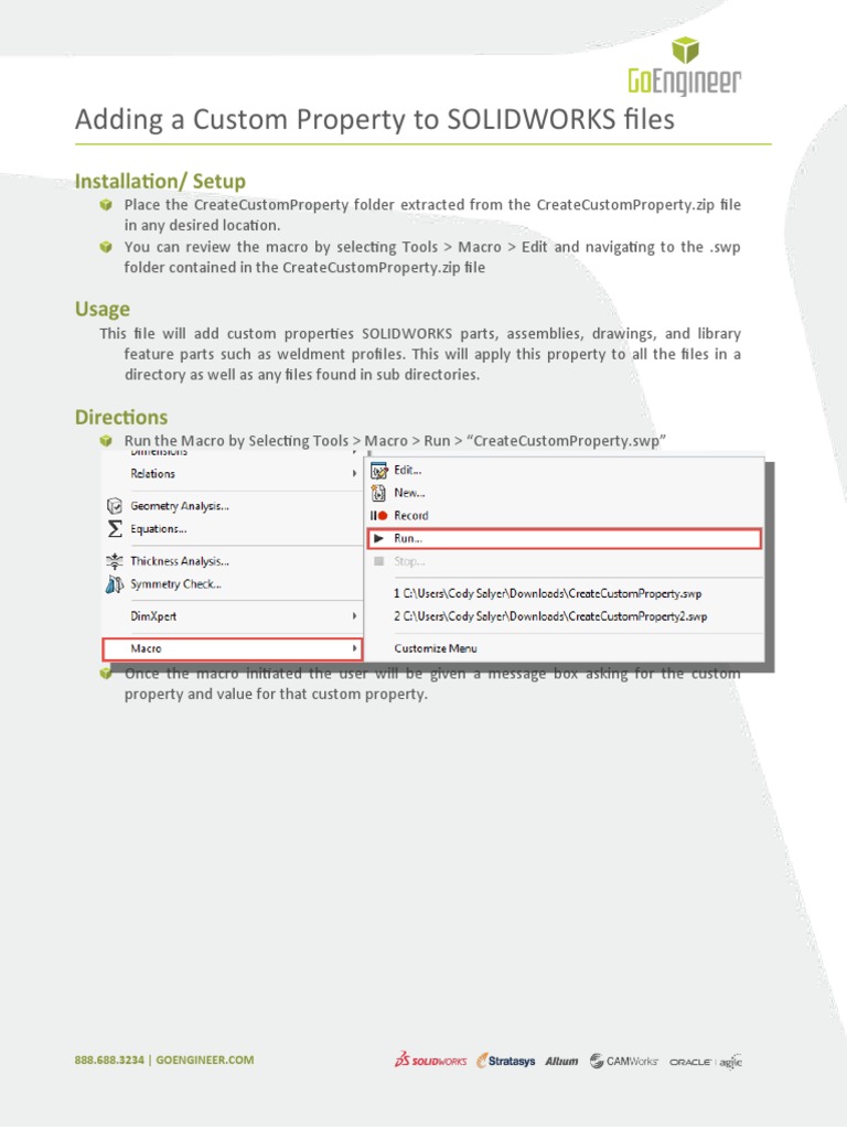Adding Custom Properties To Solidworks Files A Macro For Applying User Defined Metadata Across