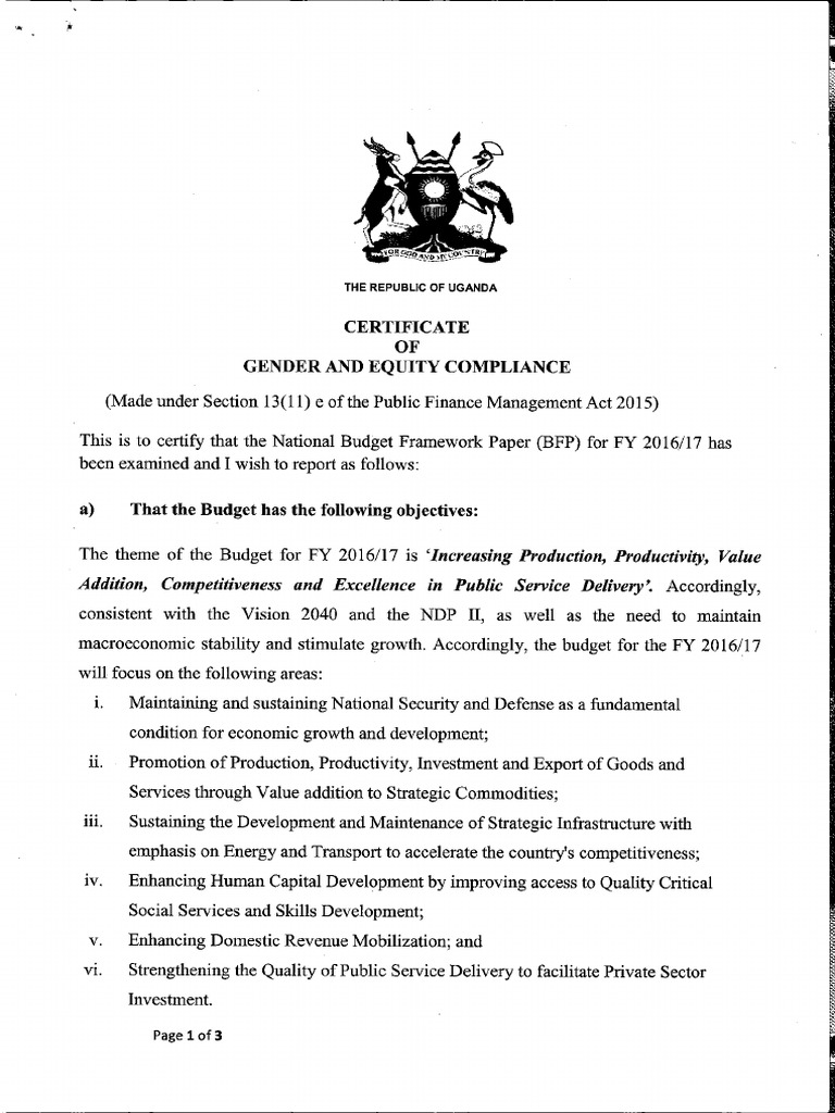 Certificate of Gender and Equity Compliance | PDF