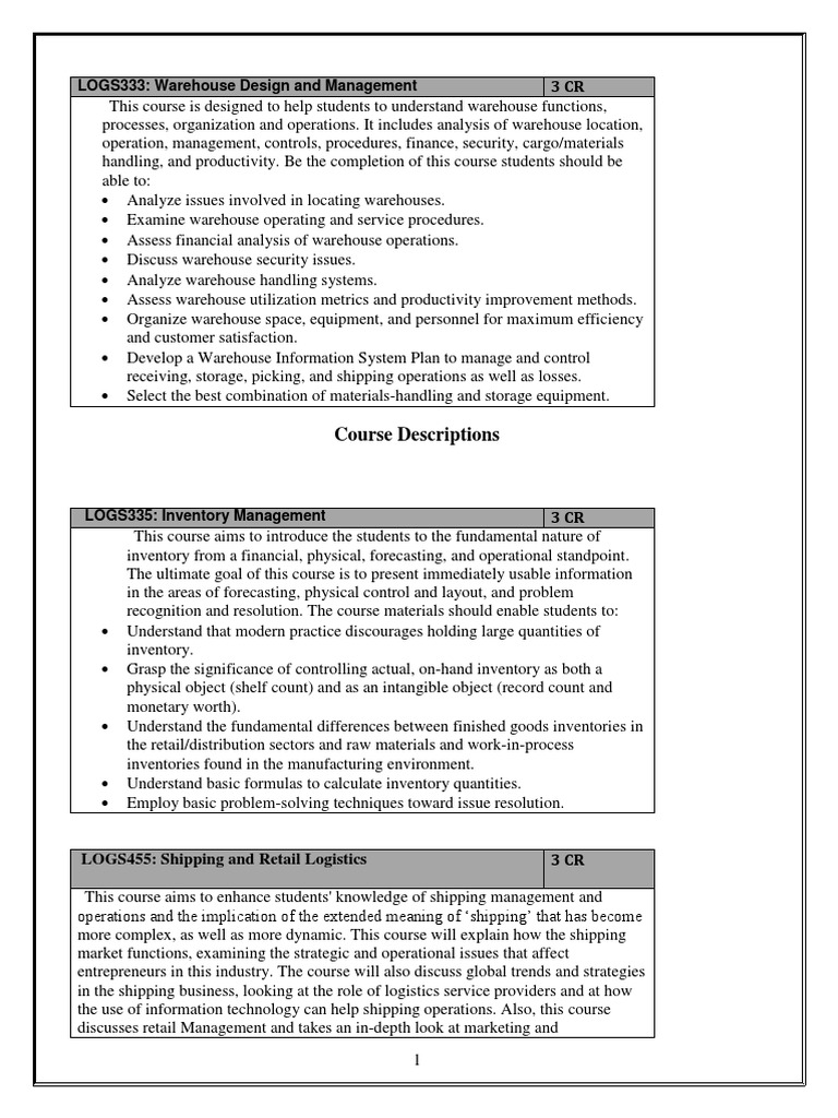 Warehouse and Logistics Course Overview | PDF | Strategic Management ...