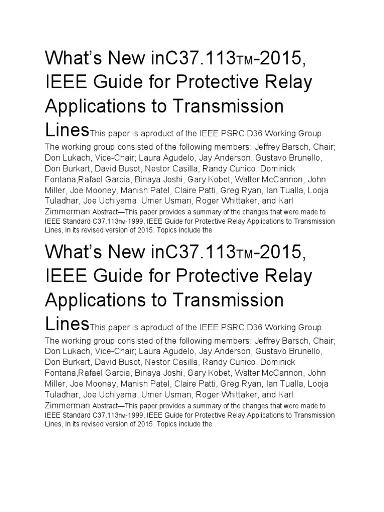 What'S New Inc37.113 - 2015, Ieee Guide For Protective Relay ...