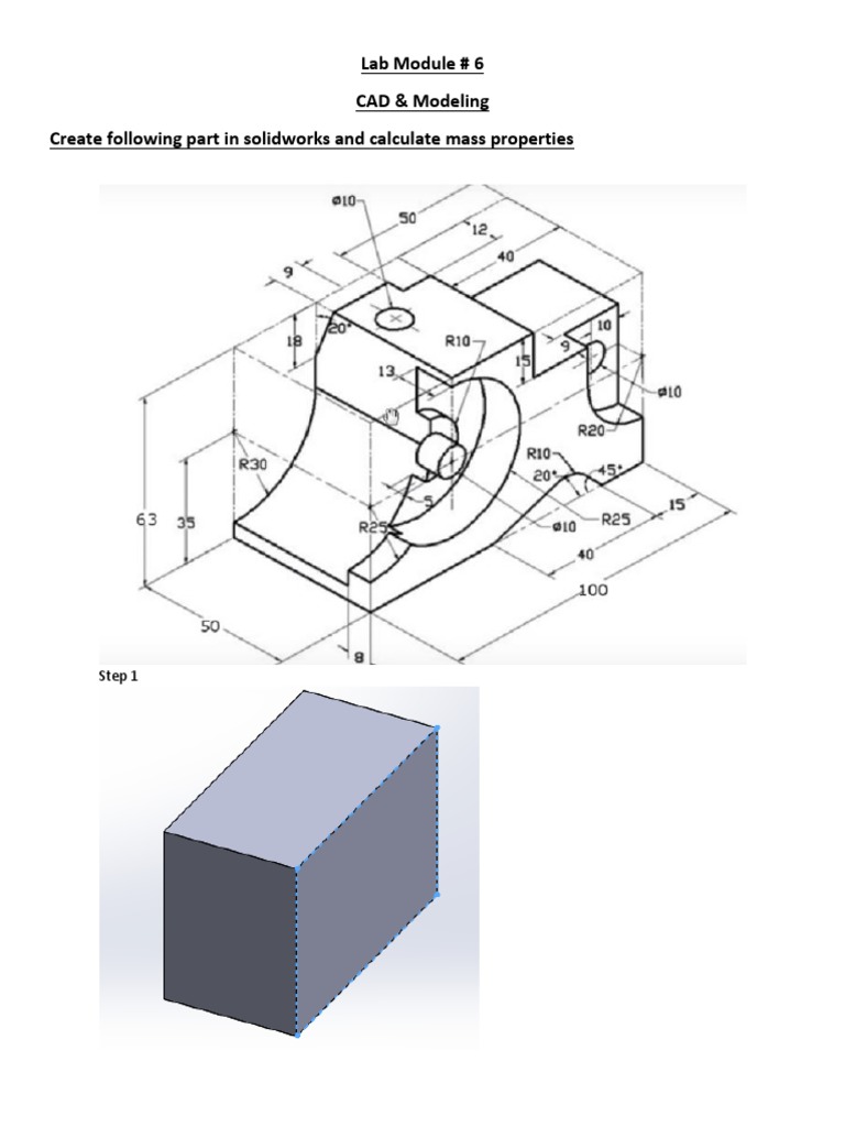 Lab Module # 6 CAD & Modeling Create Following Part in Solidworks and ...