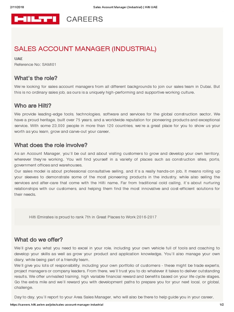 Sales Account Manager (Industrial) - Hilti UAE | PDF | United Arab ...