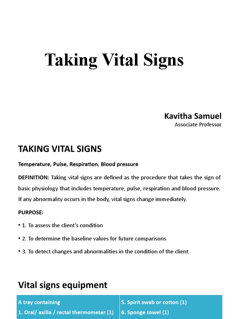 Vital Signs: Purpose and Procedure Guide | PDF | Blood Pressure | Pulse