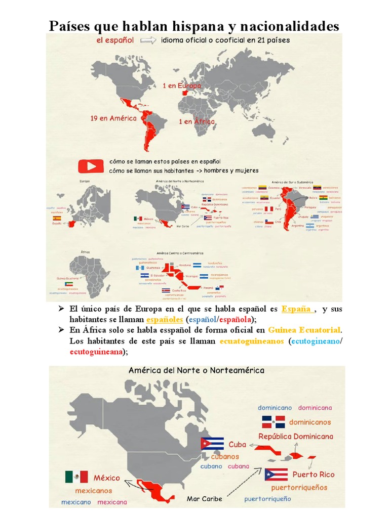 Países Que Hablan Hispana y Nacionalidades | PDF