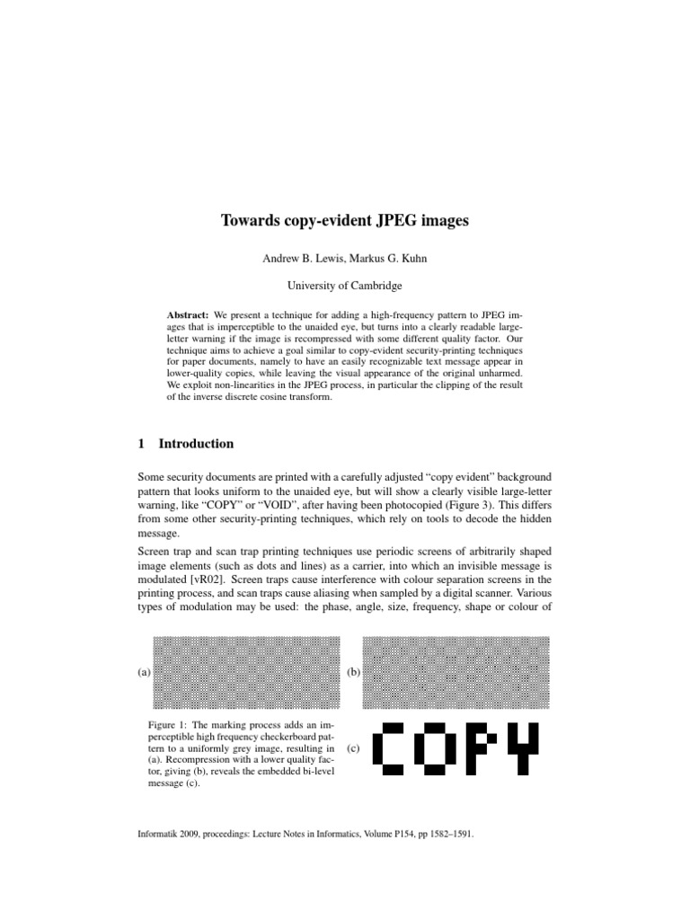 Copy-Evident JPEG Image Technique | PDF | Data Compression | Signal Processing