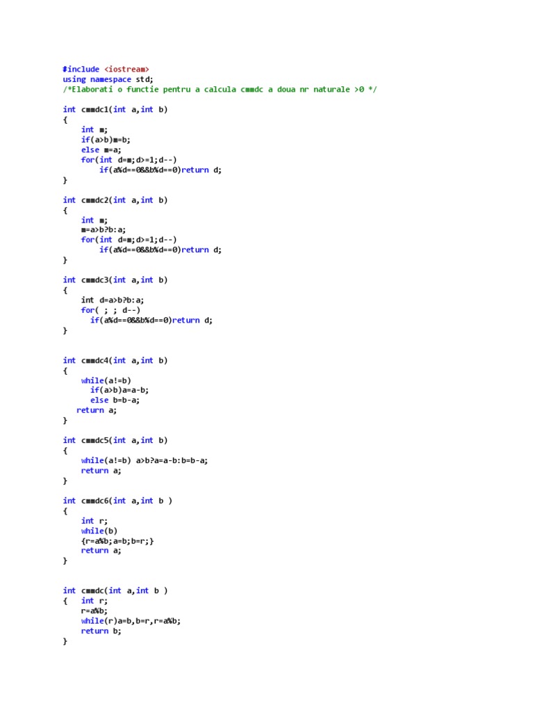 Cel Mai Mare Divizor Comun - Programe C++ | PDF