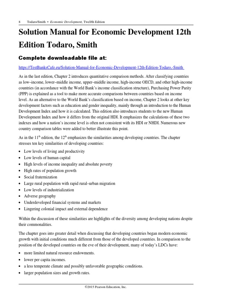 Solution Manual For Economic Development 12th Edition Todaro Smith ...