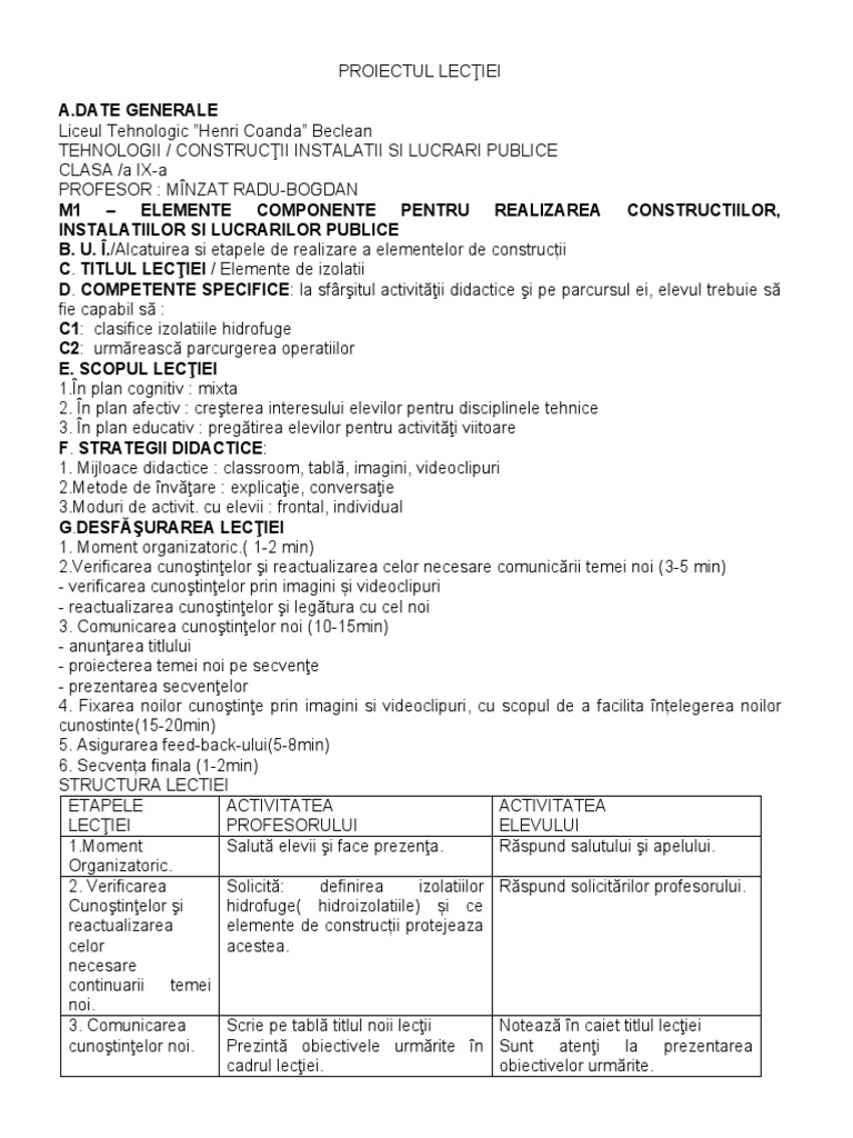 Proiect de Lectie - 3 PDF | PDF