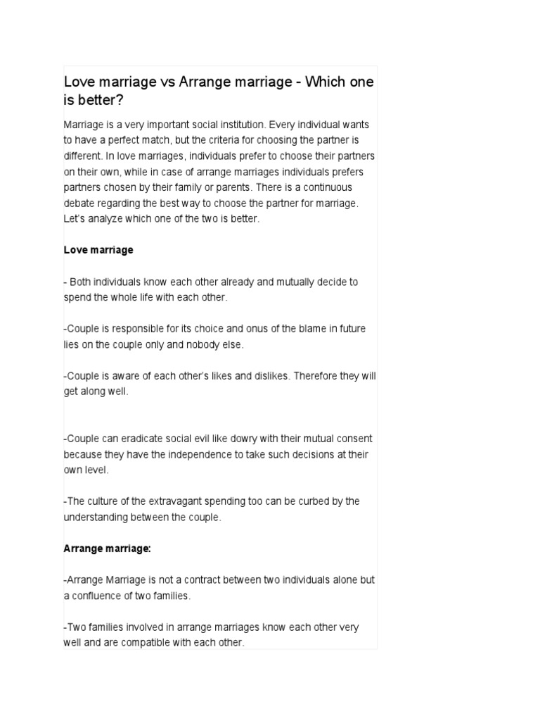 Love Marriage Vs Arrange Marriage | PDF | Marriage | Romance (Love)