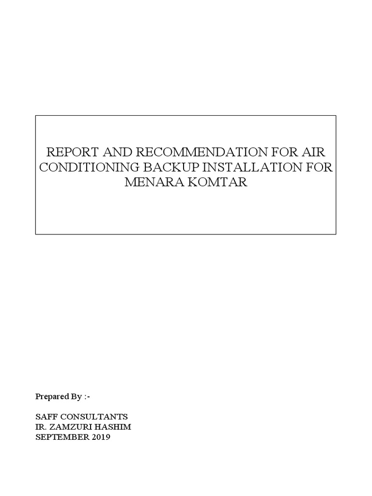 Report and Recommendation For Air Conditioning Backup Installation For ...