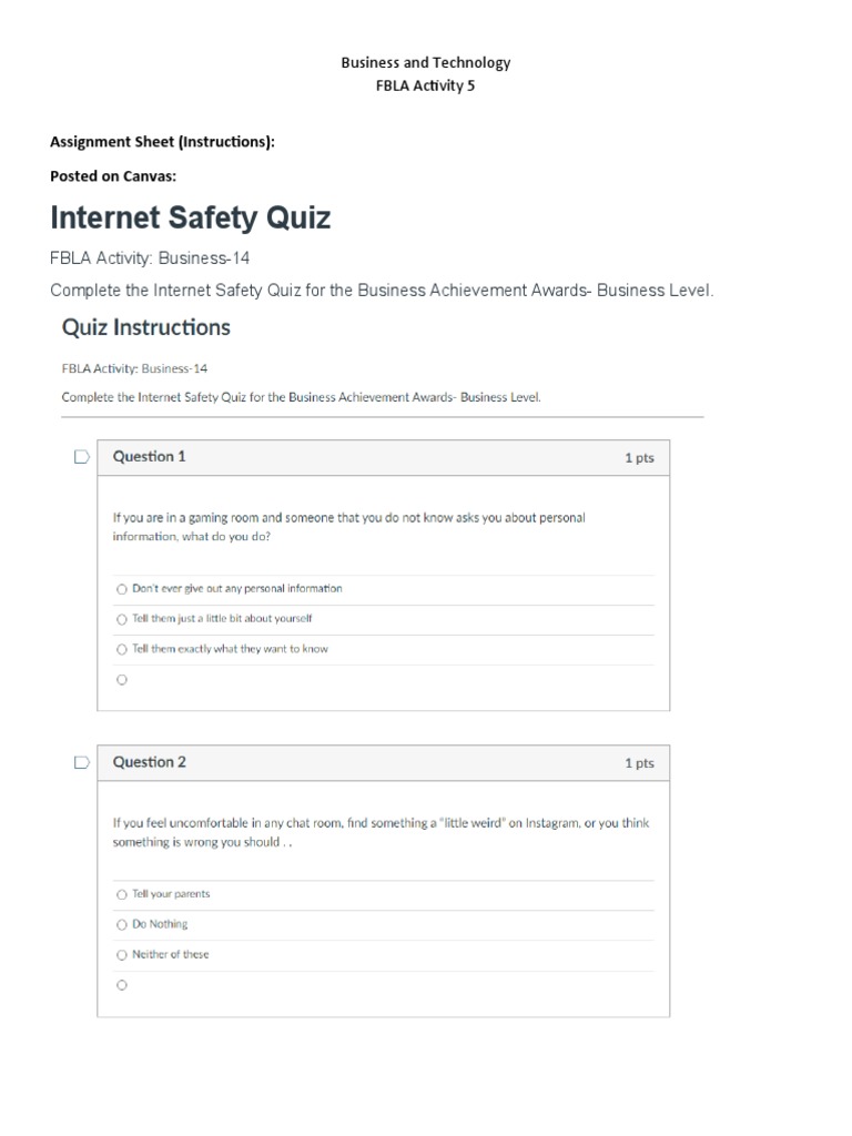 Internet Safety Quiz for FBLA Awards | PDF | Computers