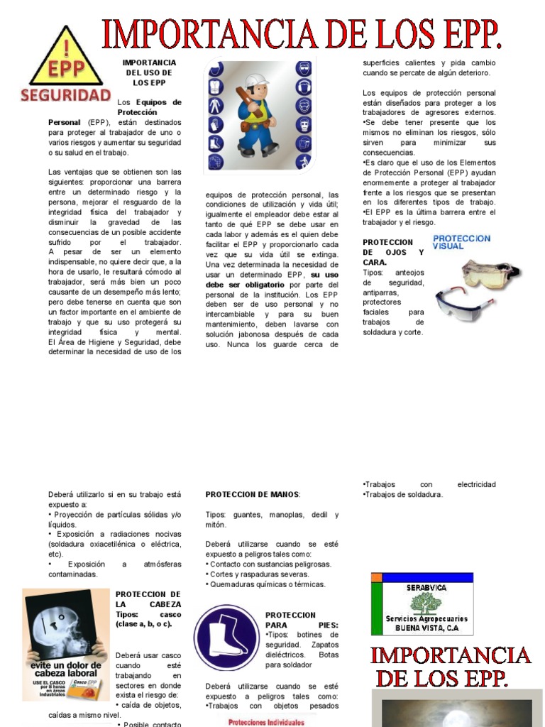 Importancia Del Uso de Los Epp Triptico 2014 | PDF | Guante | Soldadura