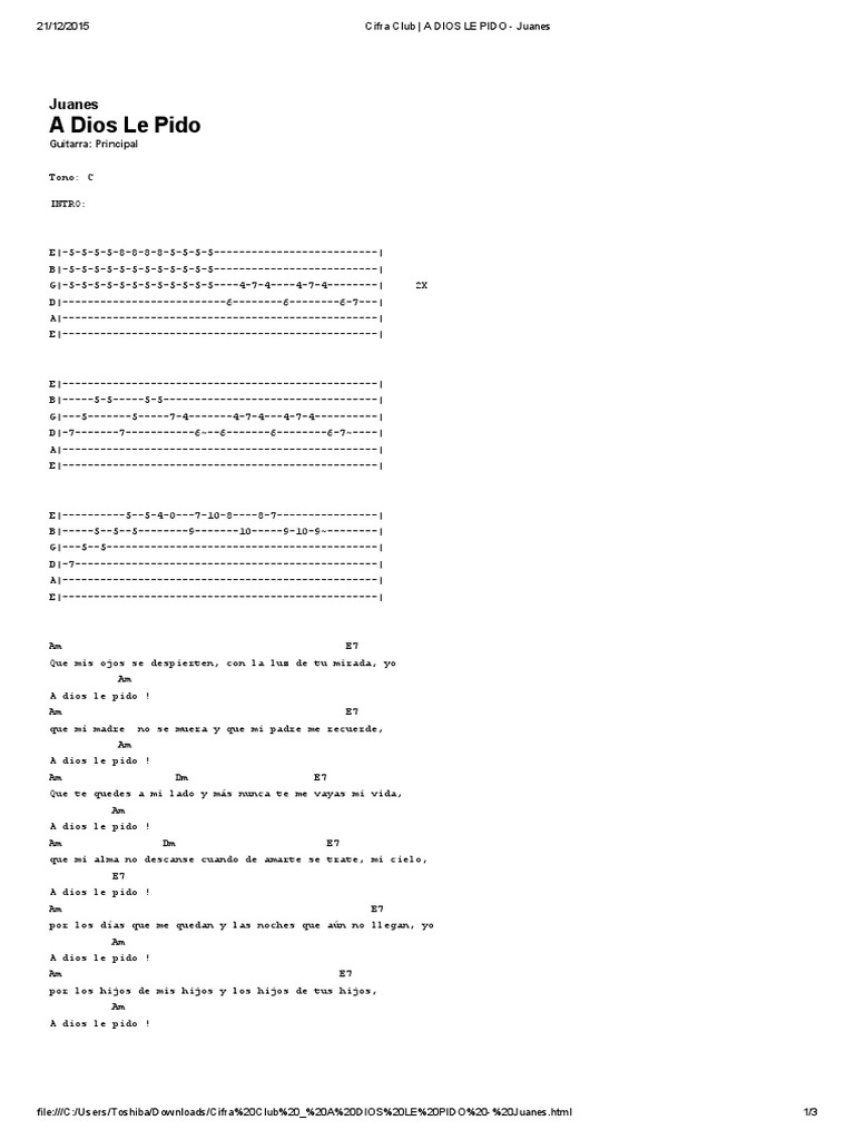 Cifra Club - A DIOS LE PIDO - Juanes | PDF