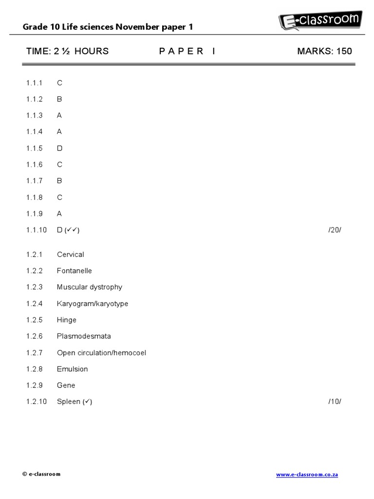 Grade 10 - Life Science - November Paper 1 - Memo | PDF | Meiosis | Mitosis