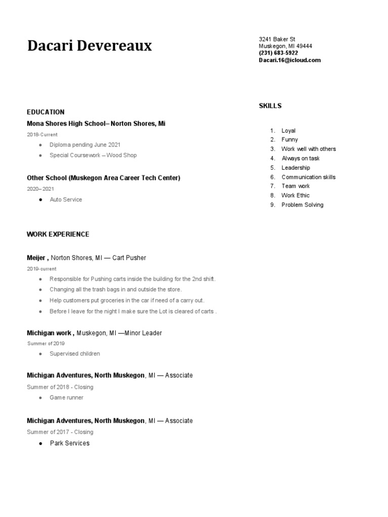 Dacari Devereaux Resume | PDF