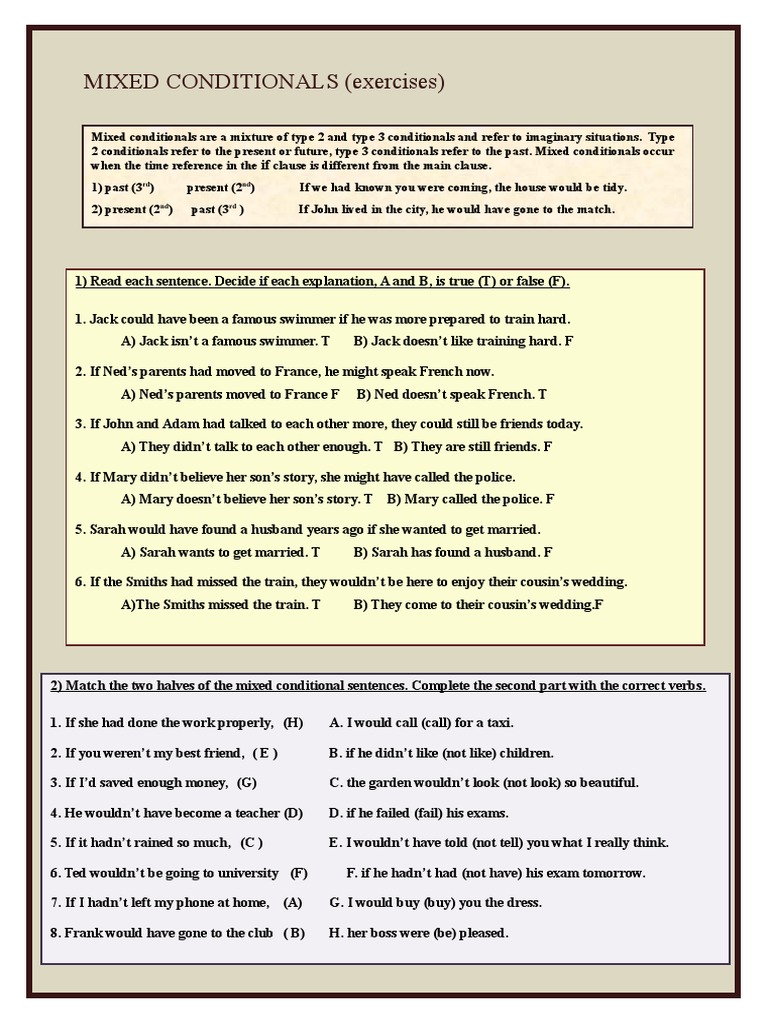Mixed Conditionals Exercises | PDF | Language Arts & Discipline ...