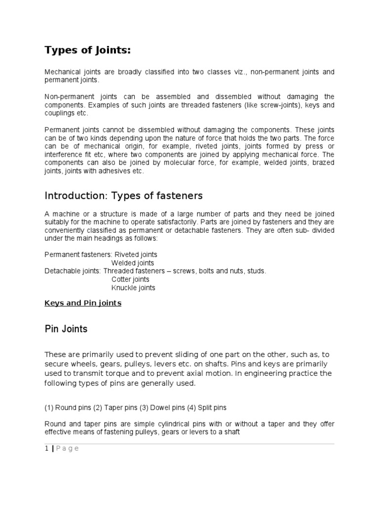Types Of Mechanical Joints