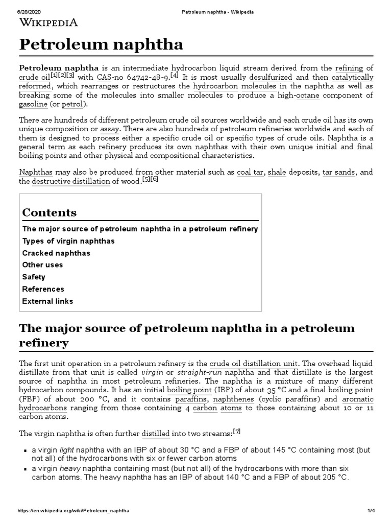 Petroleum Naphtha - Wikipedia PDF | PDF | Fossil Fuels | Glassforming ...