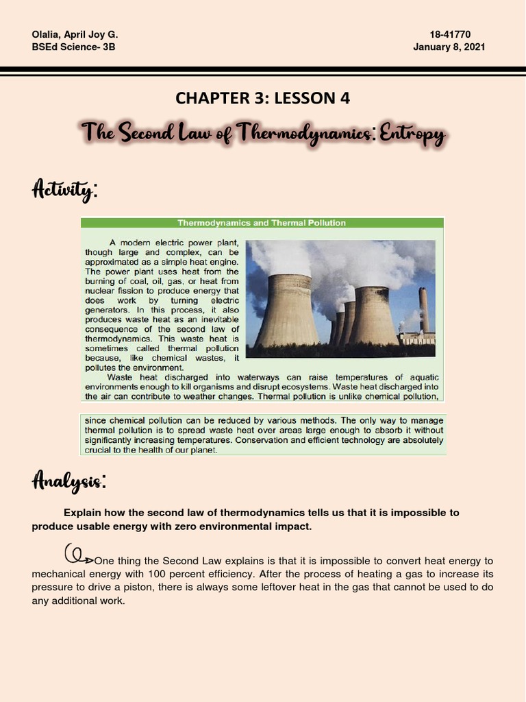 Thermodynamics: Chapter 3 Topic 4 Answers | PDF | Entropy | Second Law Of Thermodynamics