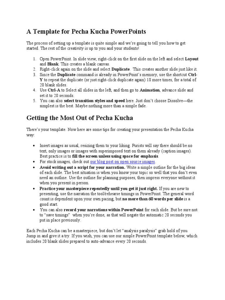 Pecha Kucha PowerPoint Template Guide | PDF | Microsoft Power Point
