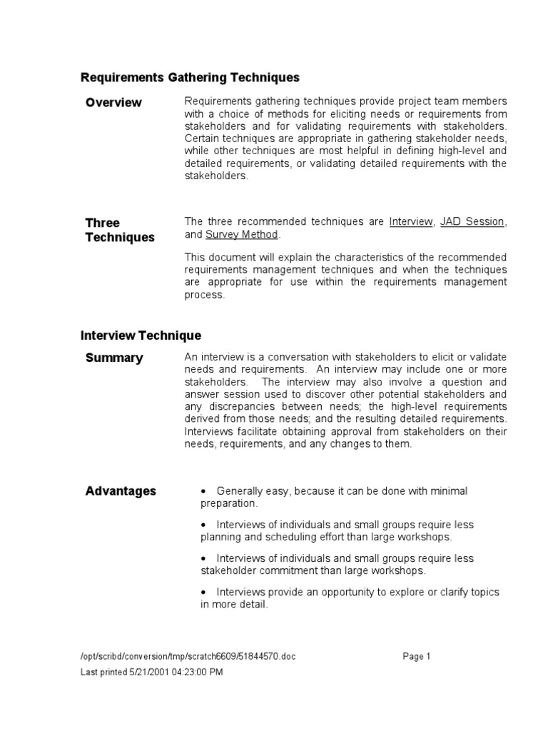 Requirements Gathering Techniques | PDF