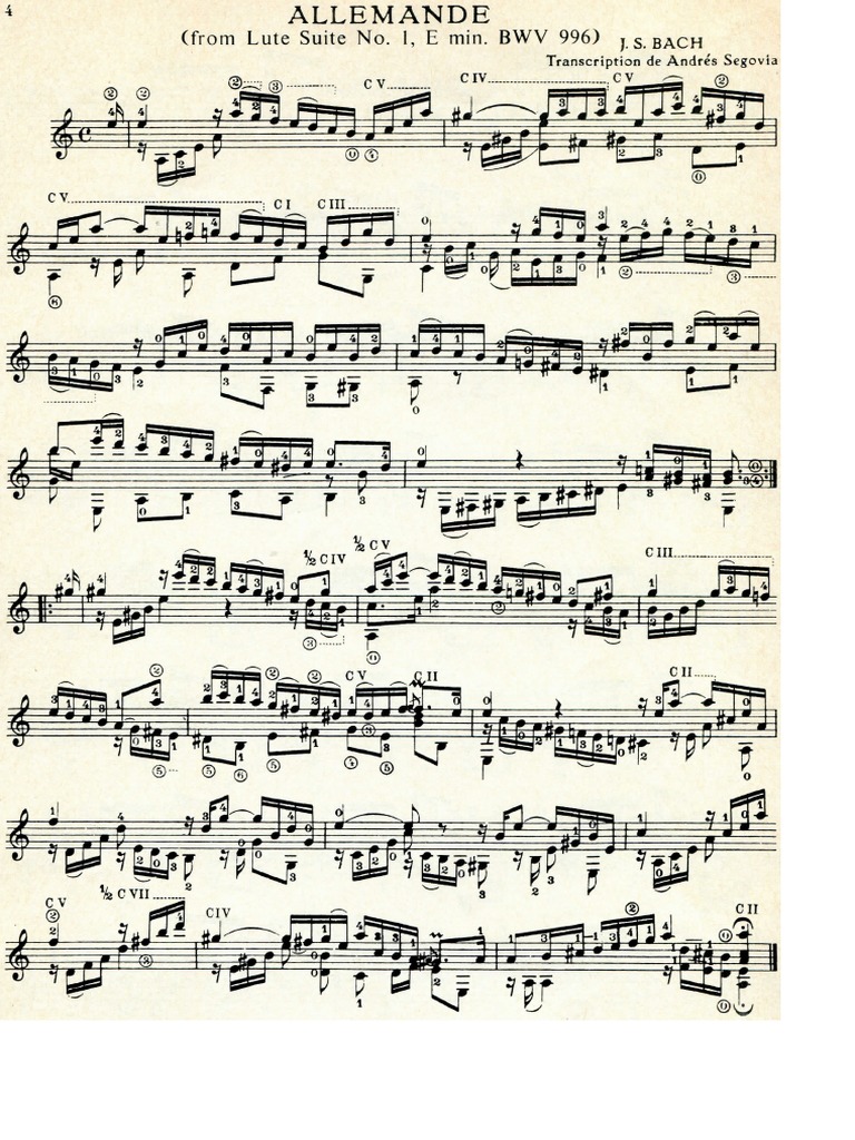 Bach Allemande BWV 996 A Segovia PDF | PDF