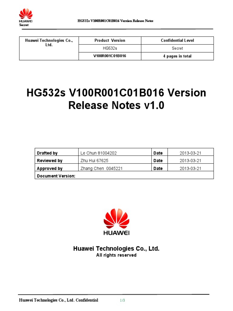 HG532s V100R001C01B016 Version Release Notes v1.0 | PDF | Network ...
