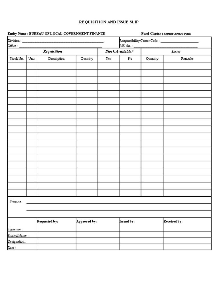 Requisition and Issue Slip RIS | PDF