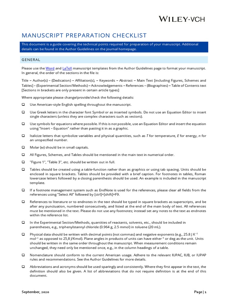 Manuscript Preparation Checklist | PDF | Bracket | Note (Typography)
