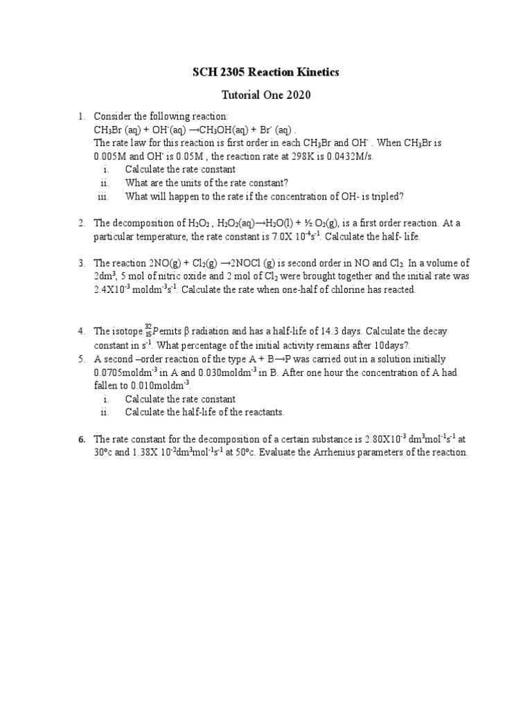 Sch 2305 Tutorial 1 2020 Pdf