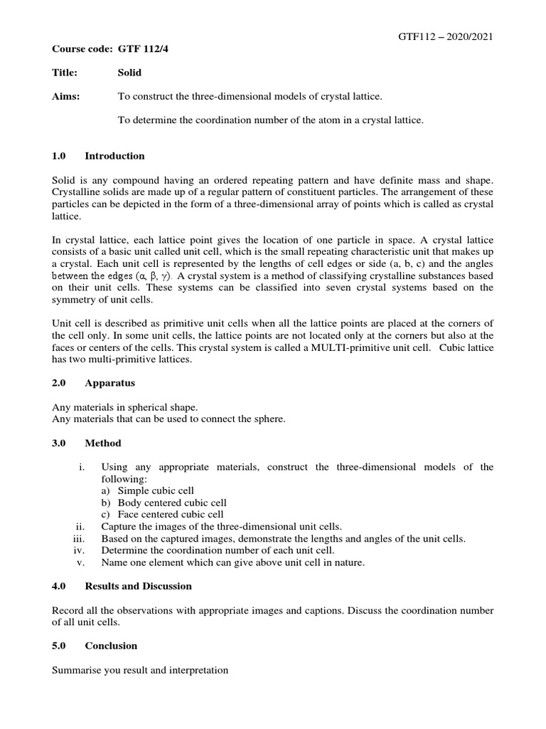 Course Code: GTF 112/4 Title: Solid Aims | PDF