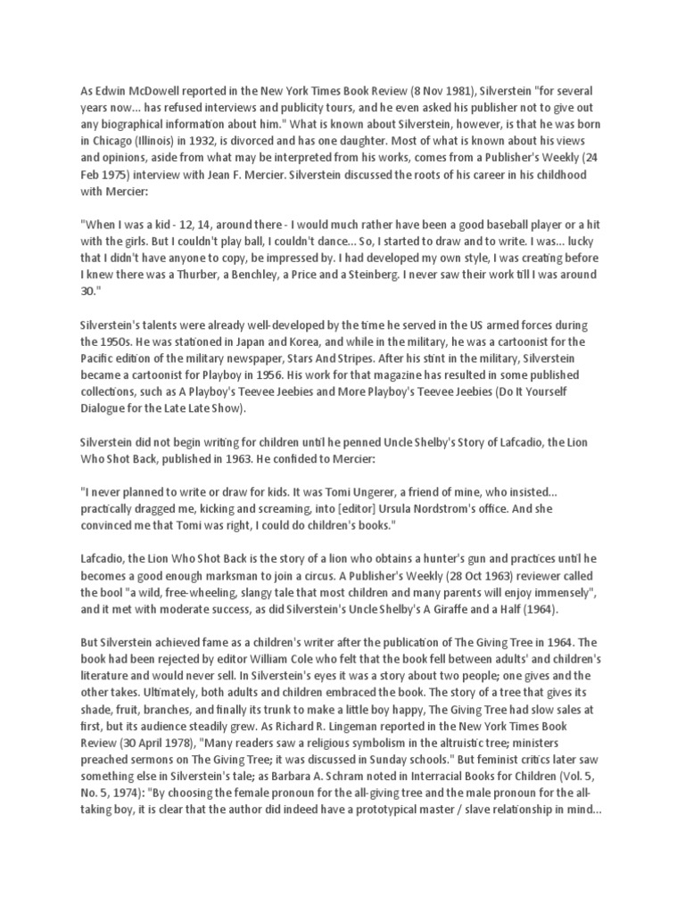 Shel Silverstein Biography | PDF | Books | Poetry