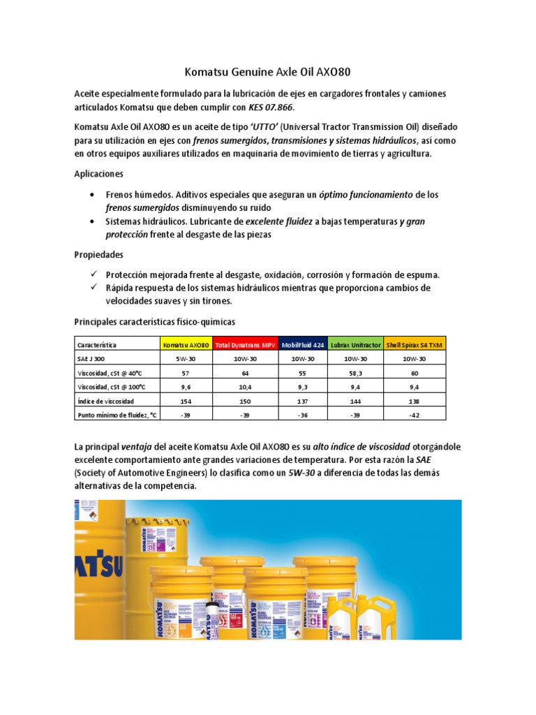 Komatsu Genuine Axle Oil AXO80 | PDF