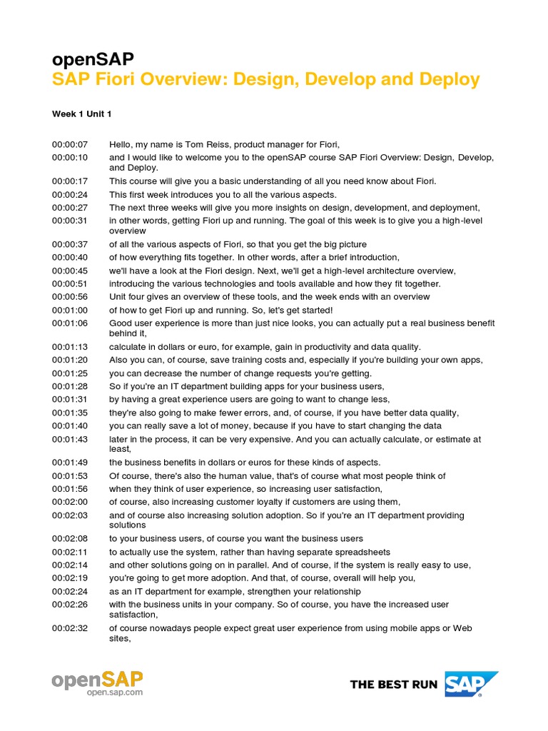 Sap Fiori Overview: Design, Develop and Deploy: Opensap | PDF | Web Application | Mobile App