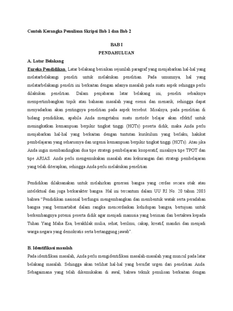 Contoh Kerangka Penulisan Skripsi Bab 1 Dan Bab 2 | PDF